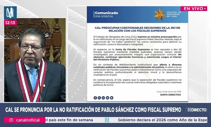 Caso Pablo Sánchez: Colegio de Abogados de Lima cuestionó a JNJ | Canal N