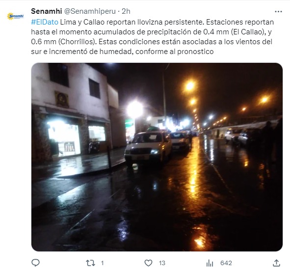 Senamhi: Intensa llovizna se registró esta madrugada en distritos de Lima y Callao | Canal N