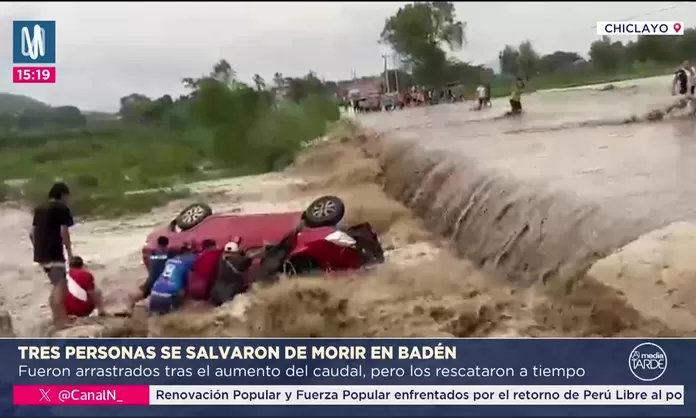 Chiclayo: Tres personas se salvaron de morir por cruzar badén | Canal N